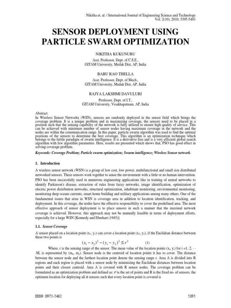 Sensor Deployment Using Particle Swarm Optimization: Nikitha Kukunuru ...