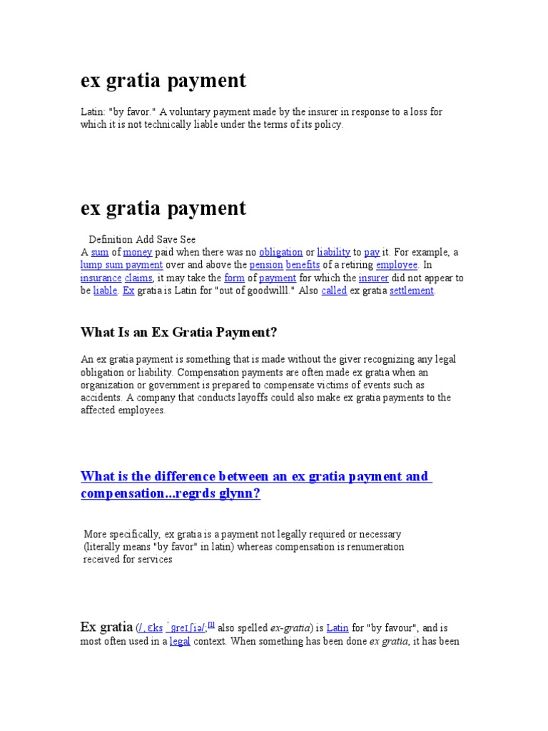 What Is An Ex Gratia Payment? | PDF | Insurance | Labour