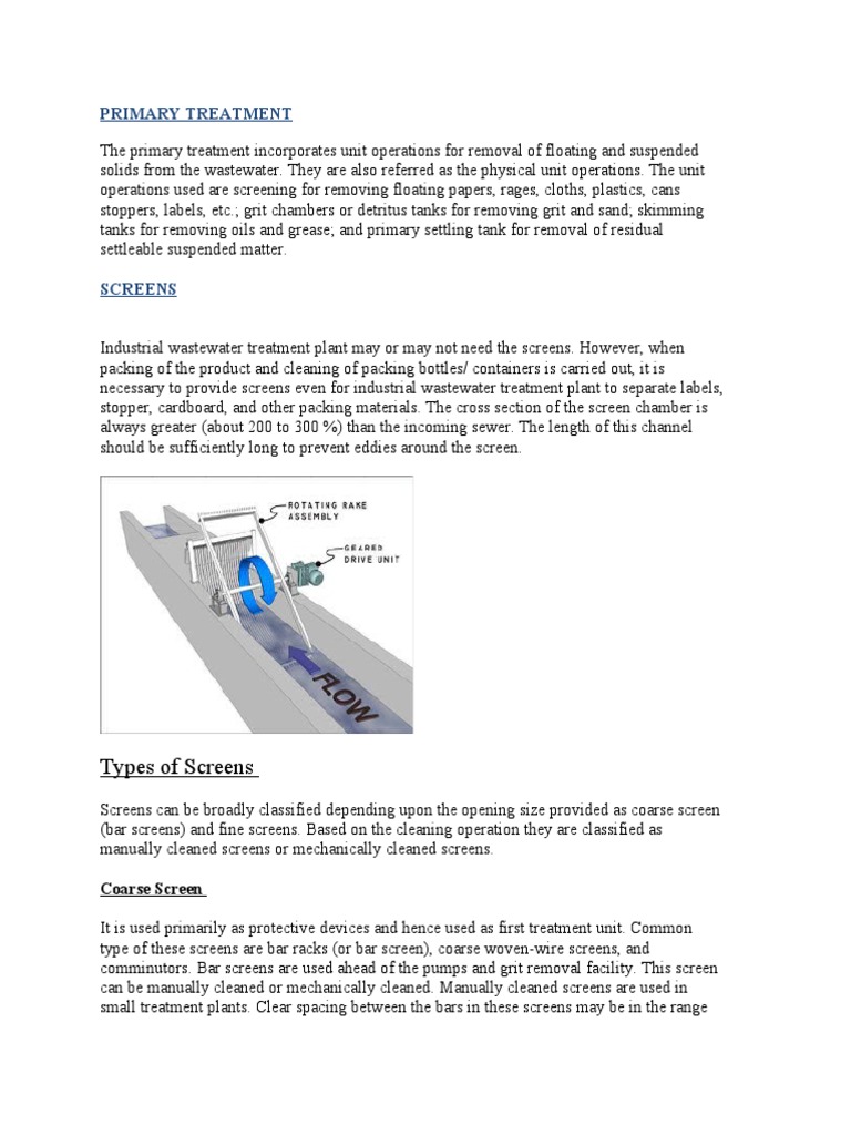 Types of Screens: Primary Treatment | Download Free PDF | Sewage ...