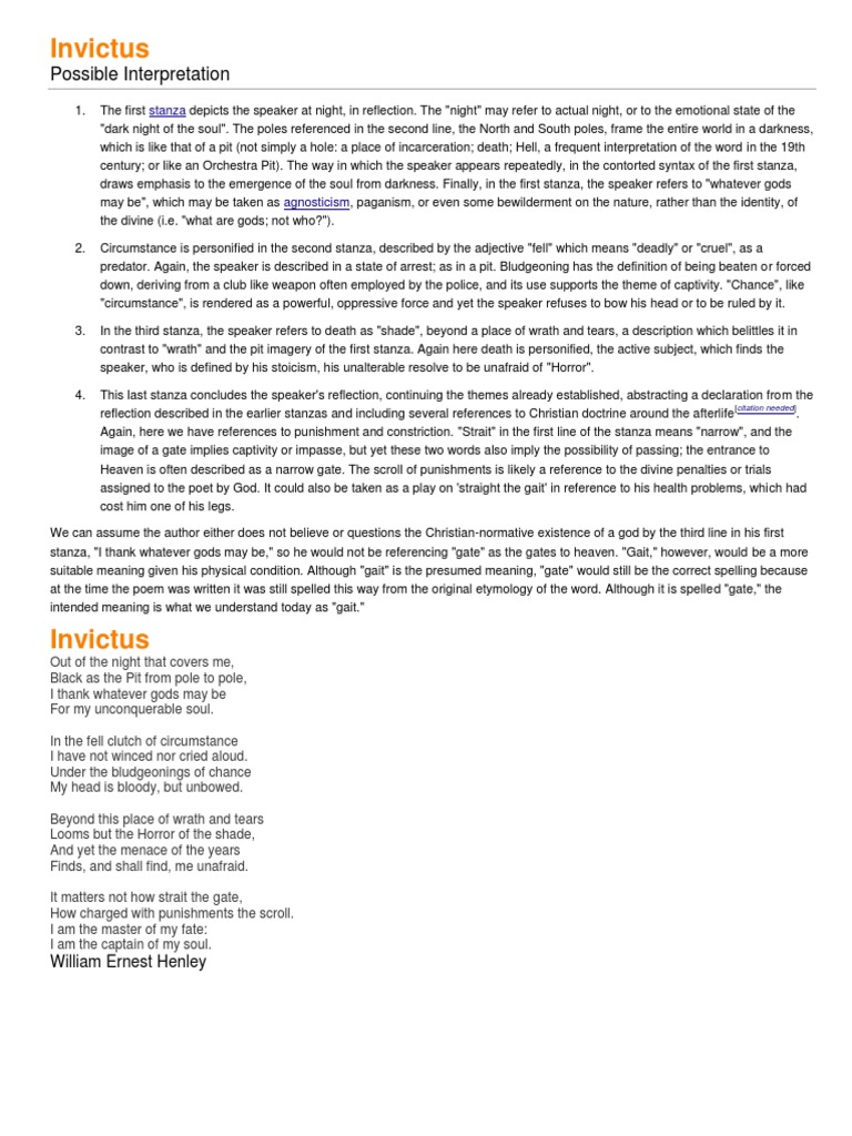 Invictus: Possible Interpretation | Download Free PDF | God | Religious ...