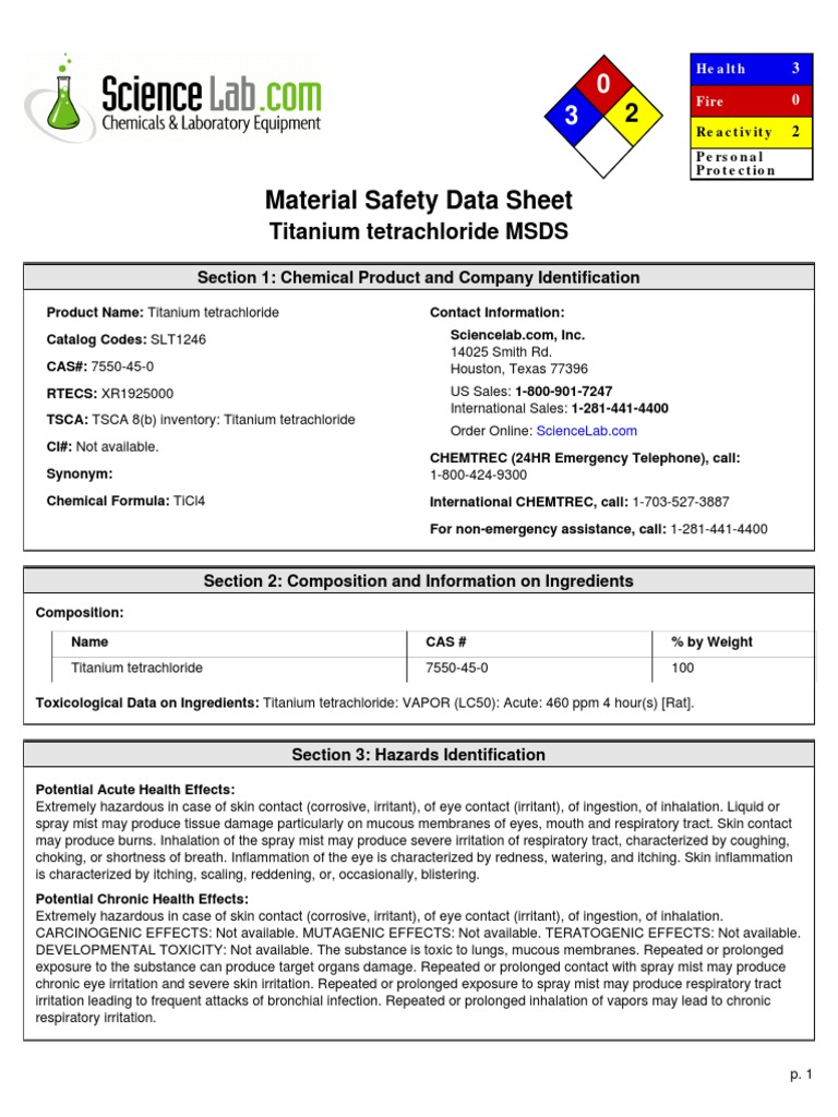 Titanium Tetrachloride MSDS: Section 1: Chemical Product and Company ...