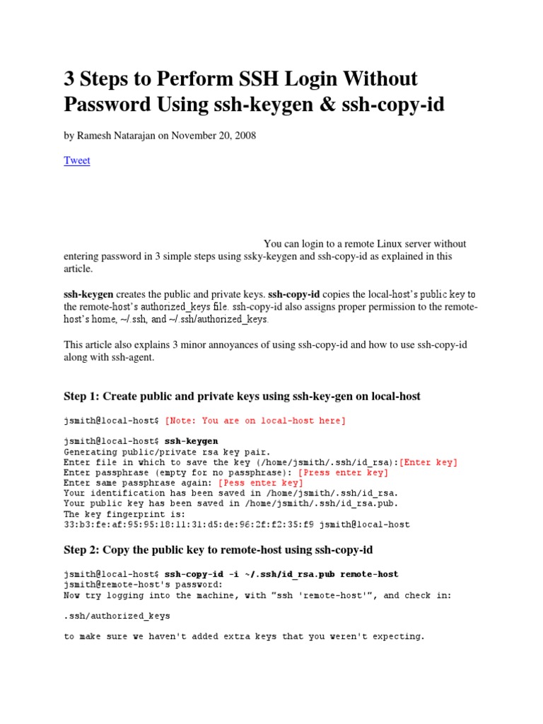 3 Steps To Perform SSH Login Without Password Using SSH | PDF | Secure Shell | Password