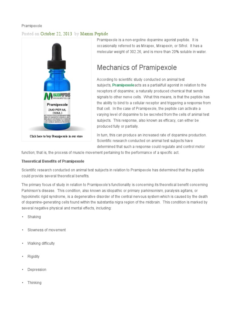 Mechanics of Pramipexole: October 22, 2013 Maxim Peptide | PDF ...