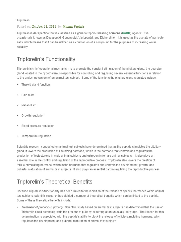 Triptorelin's Functionality: October 31, 2013 Maxim Peptide | PDF ...