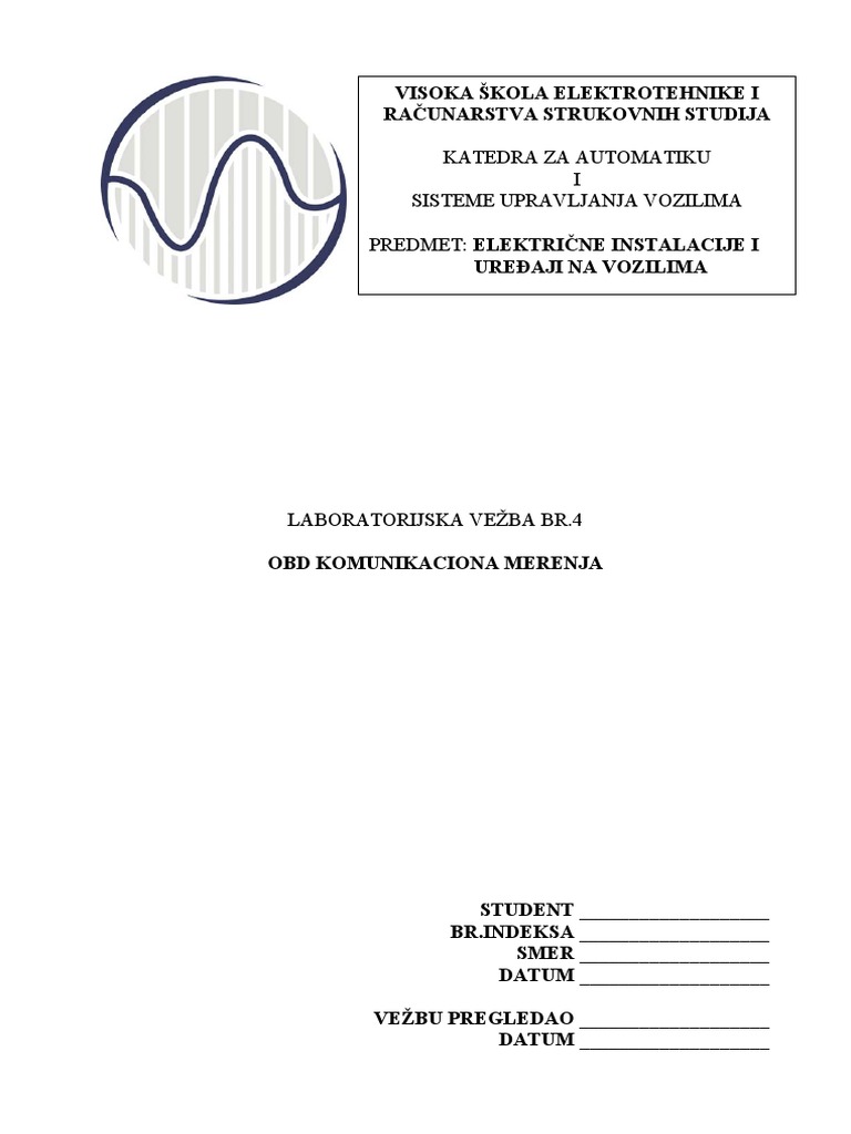 Vezba 4 - OBD Komunikaciona Merenja | PDF | Business | Technology & Engineering