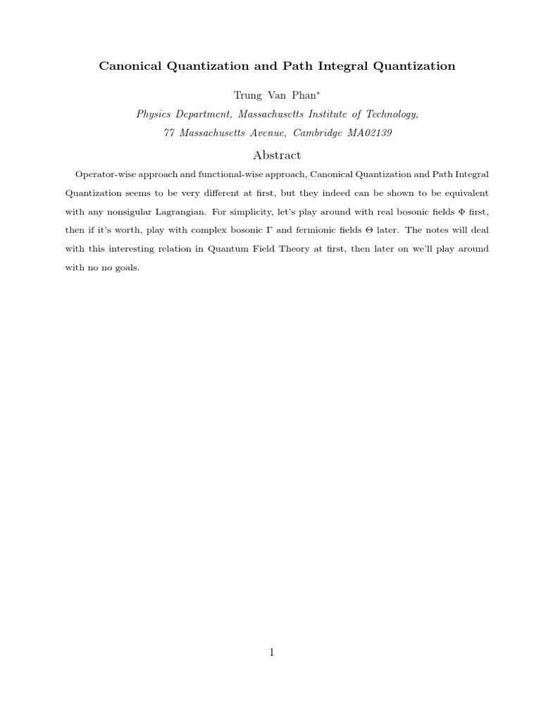 Canonical Quantization and Path Integral Quantization | PDF | Quantization (Physics) | Spacetime