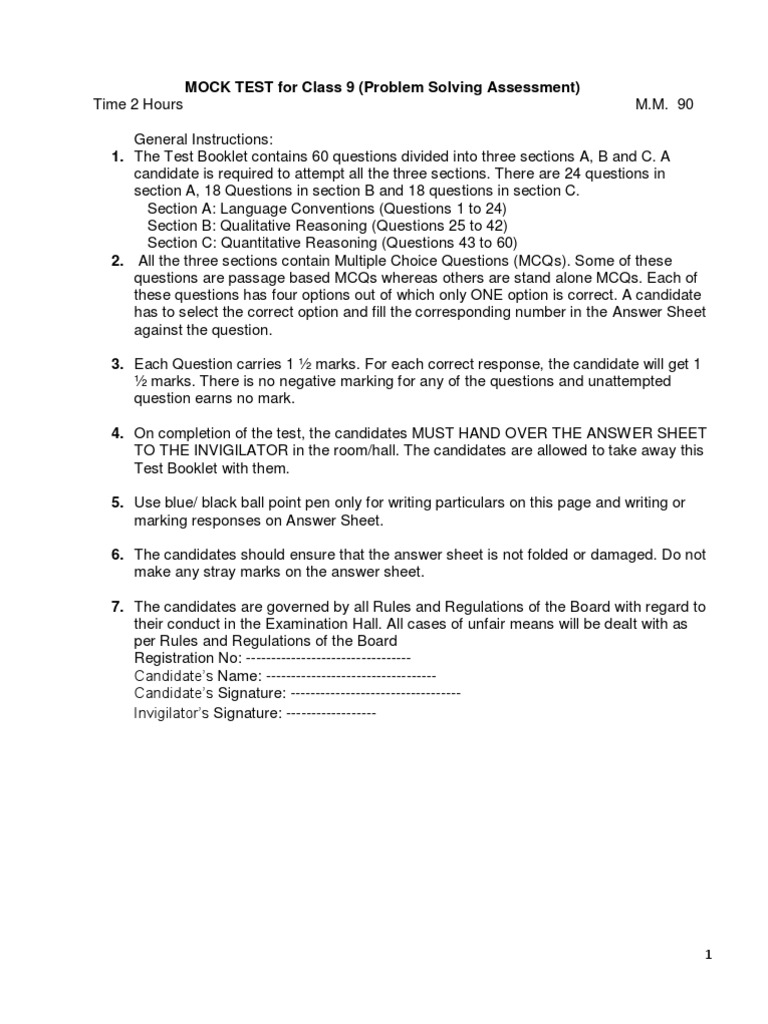PSA Mock Test For Class 9 | PDF | Greyhound | Educational Assessment