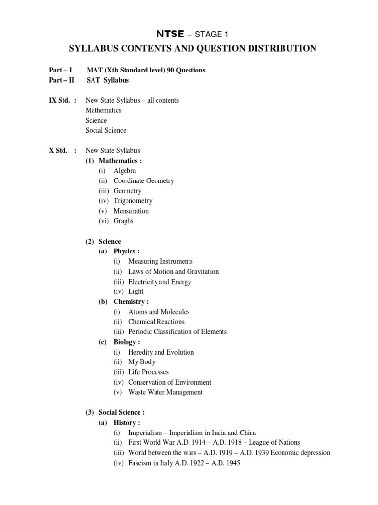 NTSE Syllabus | PDF | Social Science | Science