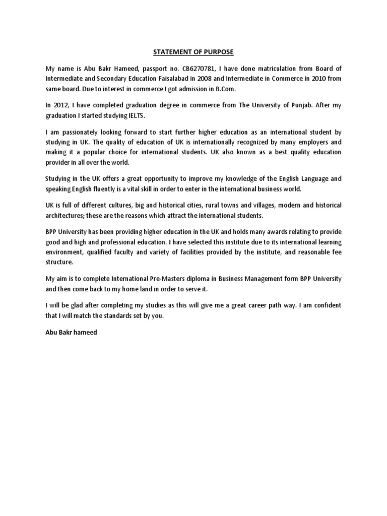 Statement of Purpose for UK Study | PDF