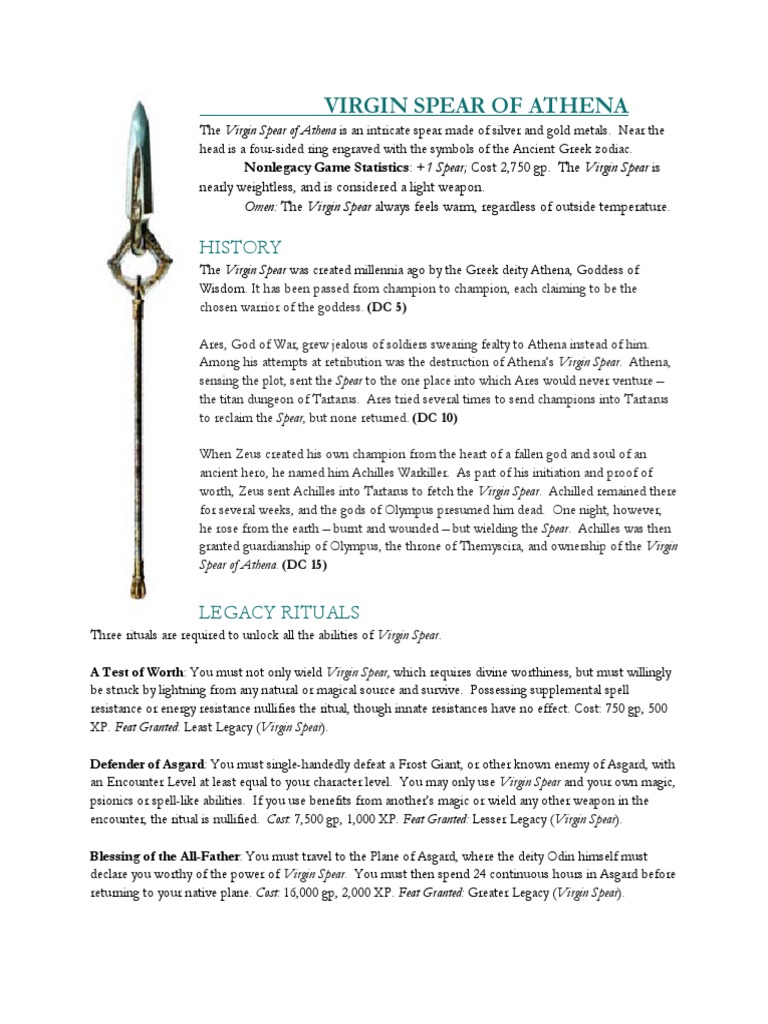 Virgin Spear of Athena: History | Download Free PDF | Athena | Mythology