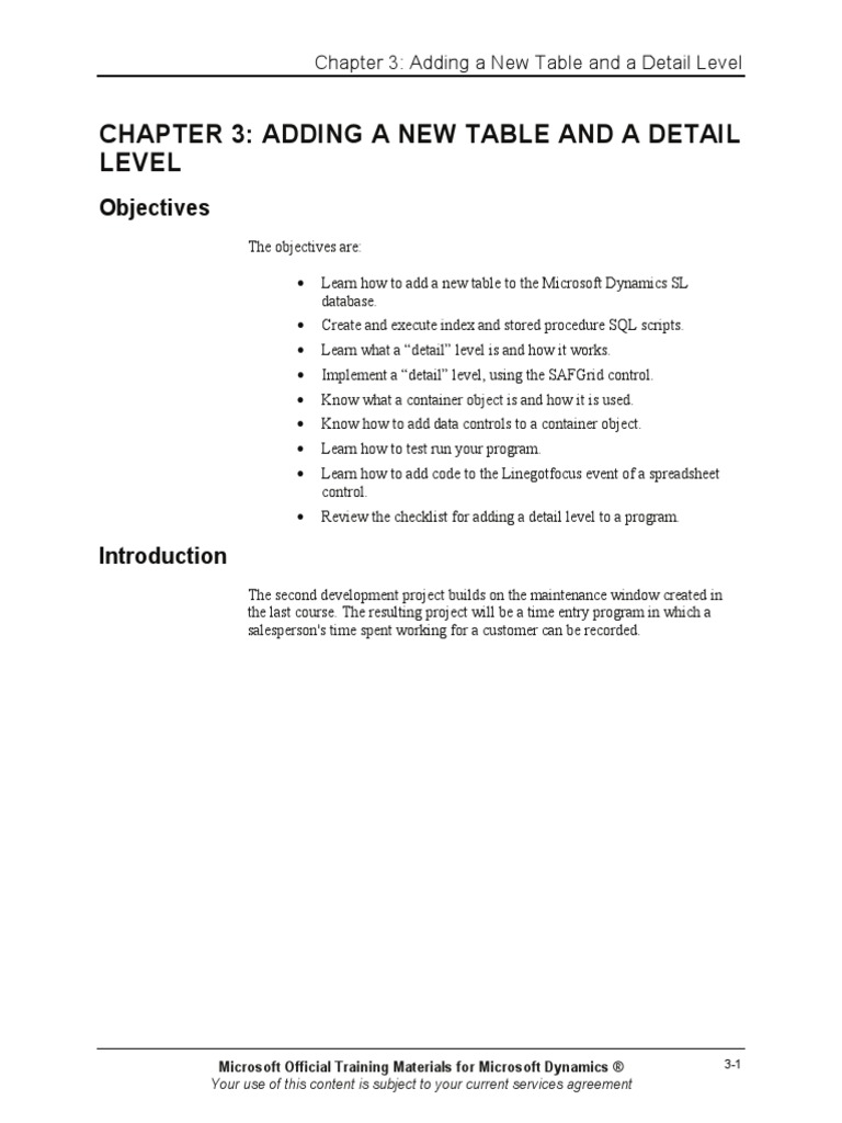 Chapter 3: Adding A New Table and A Detail Level: Objectives | PDF | Microsoft Sql Server ...