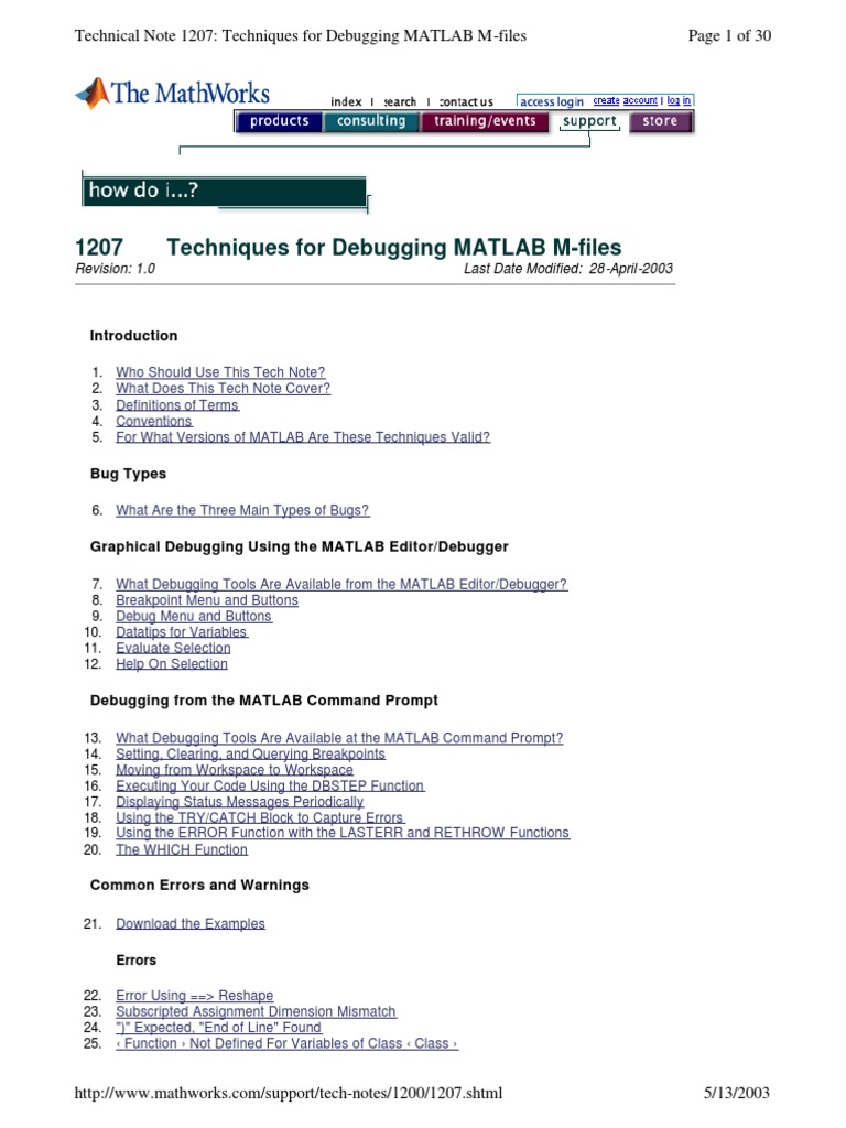 Techniques For Debugging MATLAB M-Files (1207) | Download Free PDF ...