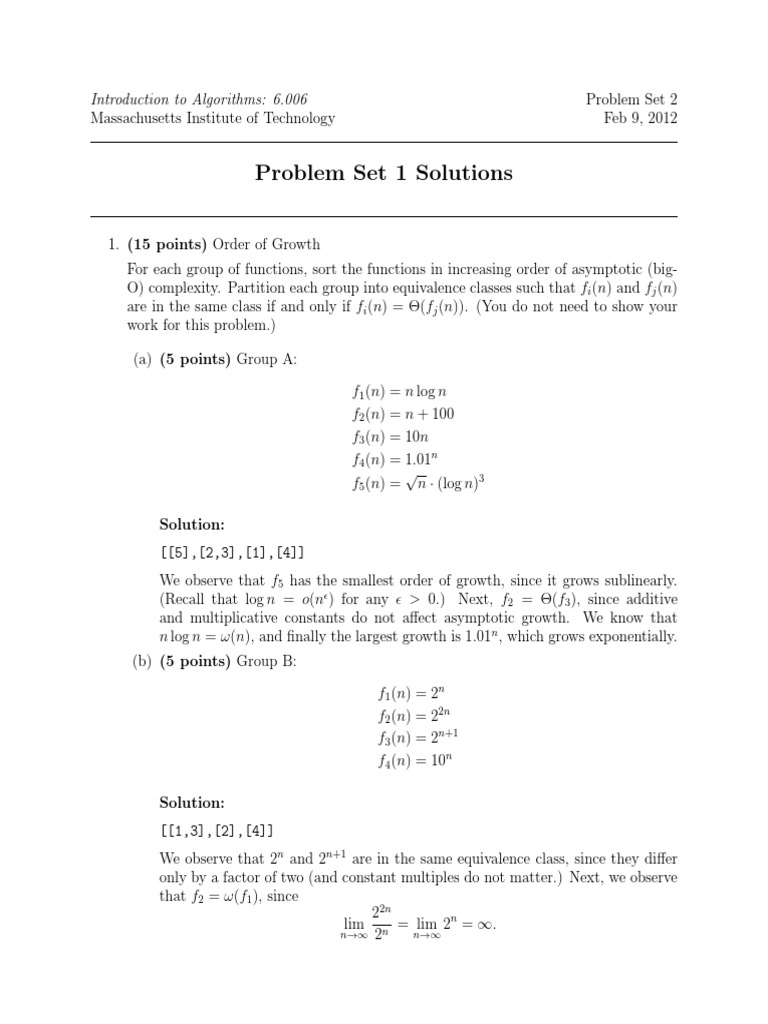 Introduction To Algorithms: Problem Set 1 Solutions | PDF | Time Complexity | Matrix (Mathematics)