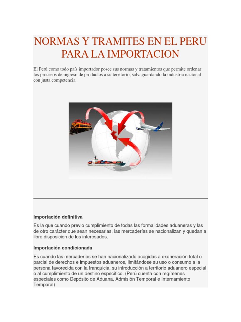 Normas y Tramites en El Peru para La Importacion | PDF | aduana | Comercio