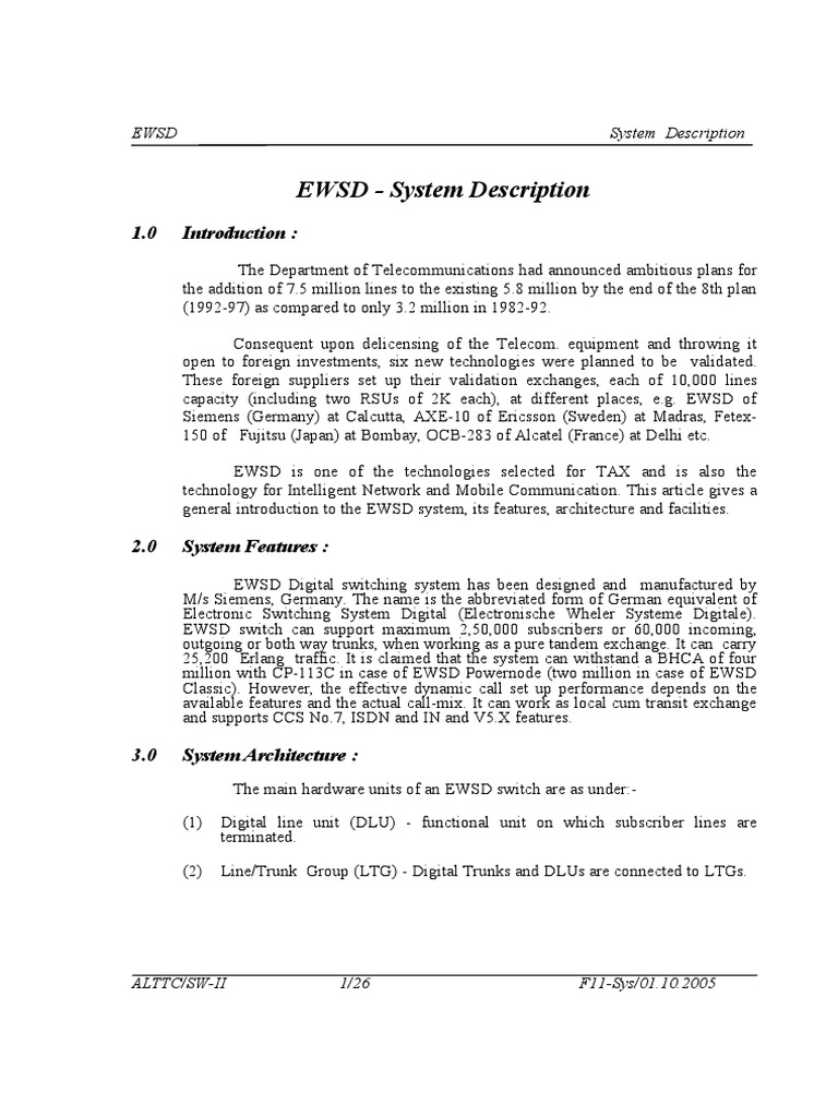 Ewsd System Description | PDF | Telecommunications | Telephony