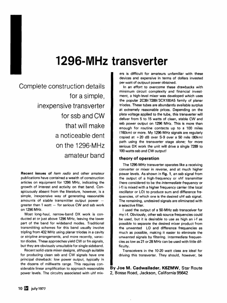 1296 MHZ Transverter | PDF | Vacuum Tube | Capacitor