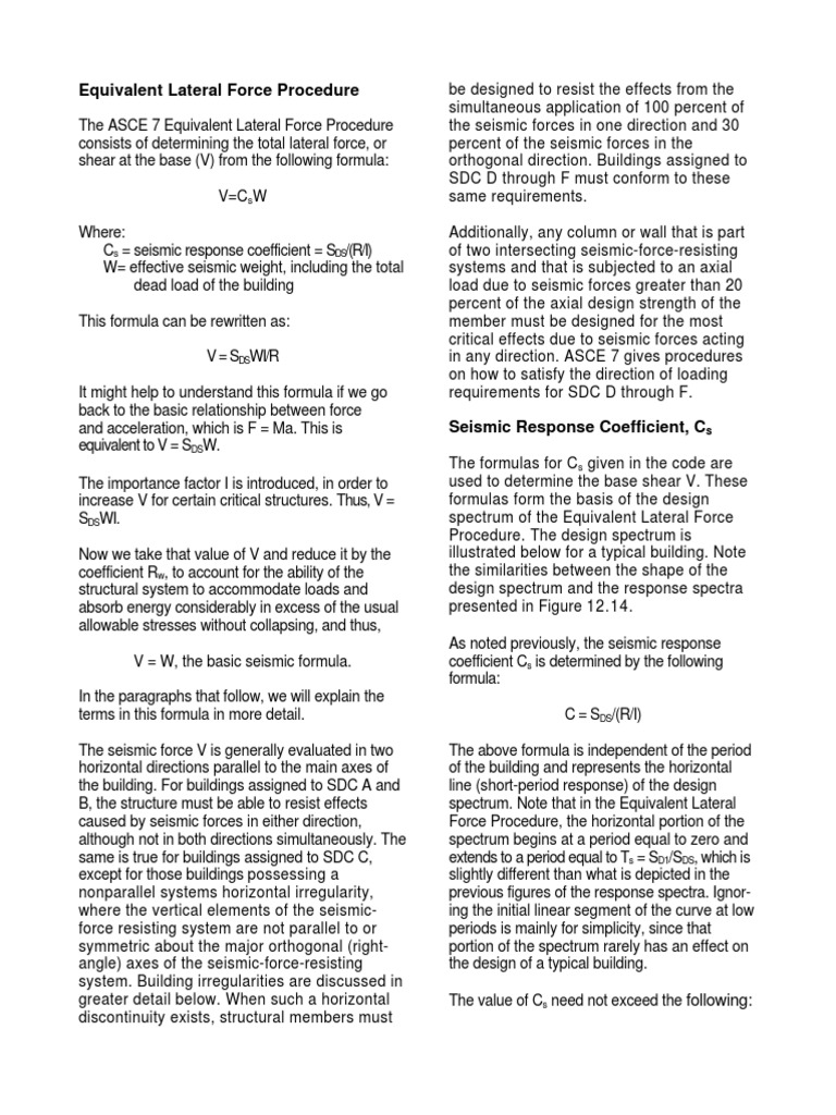 Equivalent Lateral Force Procedure: Following | PDF | Earthquakes ...