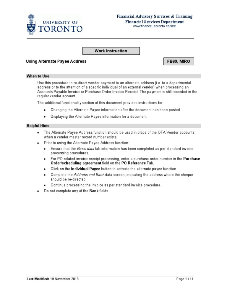 Alternate Payee Address | PDF | Accounts Payable | Invoice