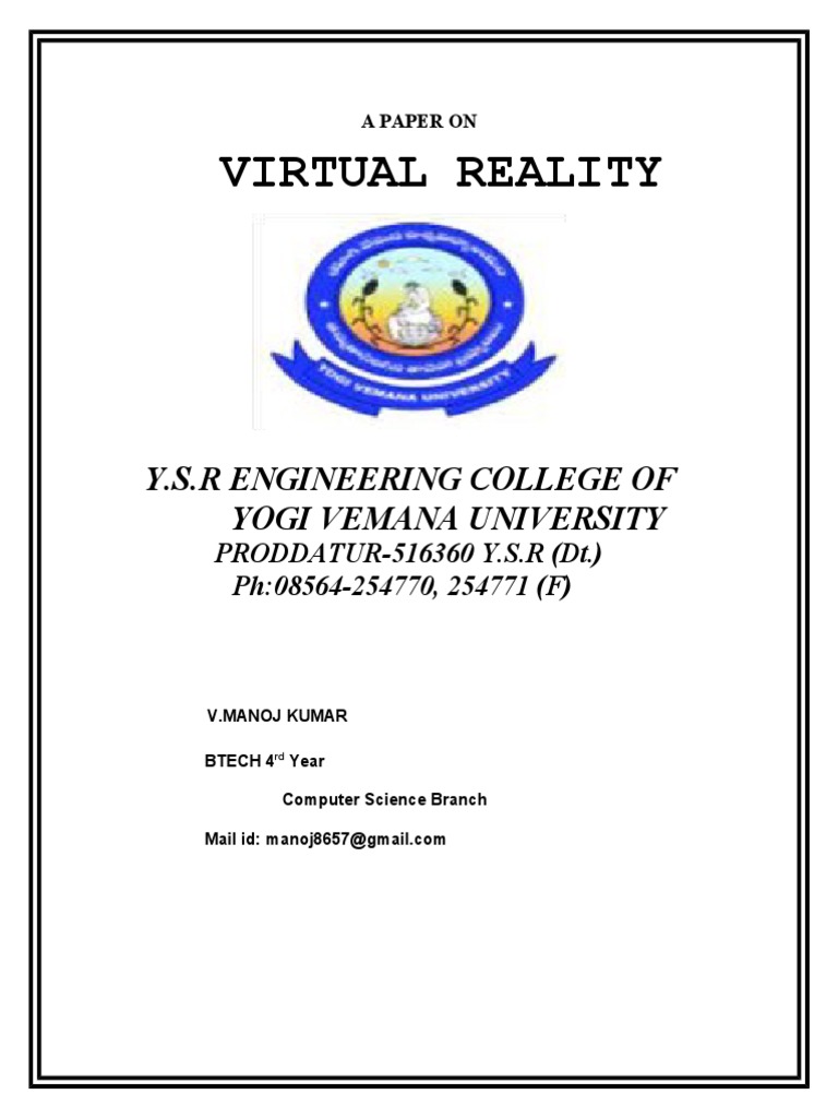 Virtual Reality: Y.S.R Engineering College of Yogi Vemana University ...