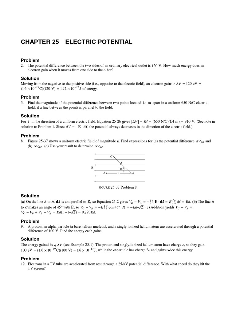 Chapter 25 Electric Potential: Problem | PDF | Electric Charge | Electric Field