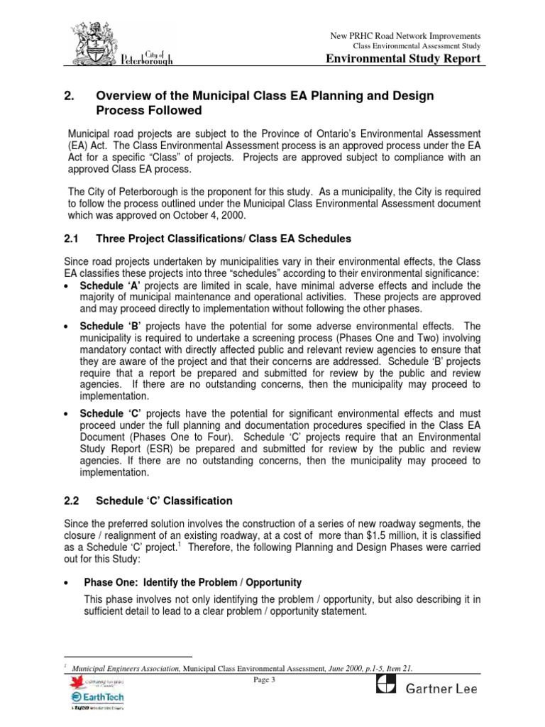 Overview of The Municipal Class EA Planning and Design Process Followed ...