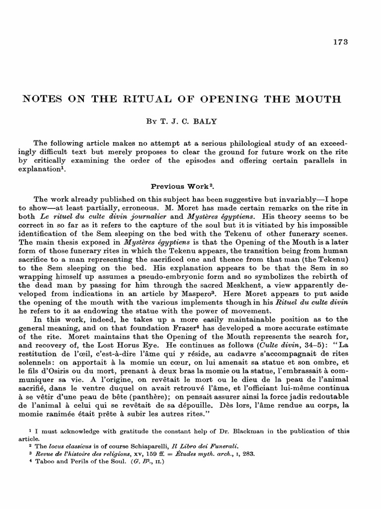 Notes On The Ritual of Opening The Mouth | PDF | Priest | Rituals