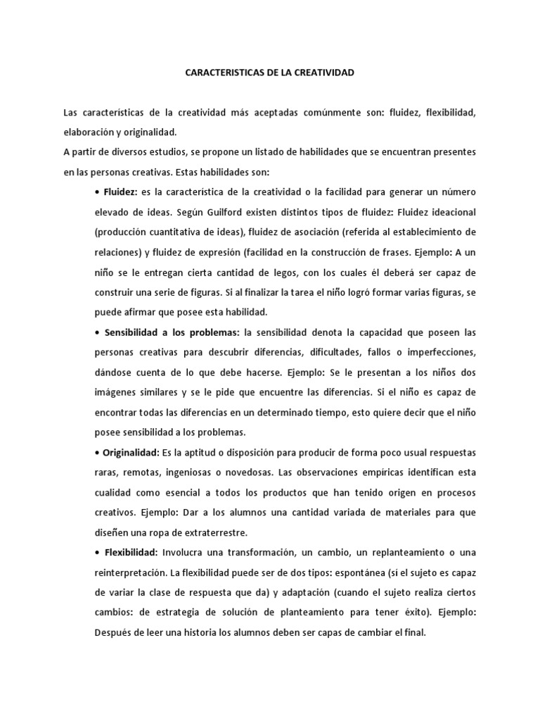 Características de la creatividad | PDF | Creatividad | Conceptos ...