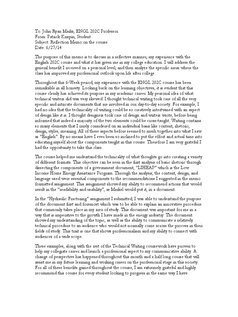 Reflection Memo | PDF | Rhetoric | Behavior Modification