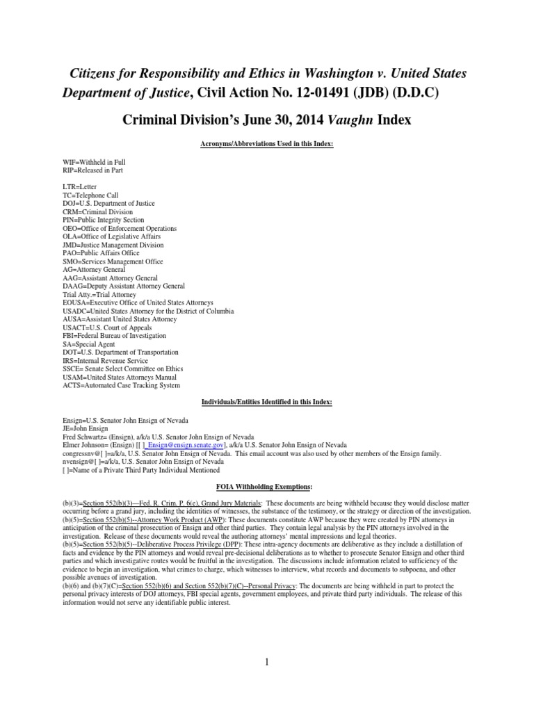 Responsive Document - CREW: DOJ: Regarding Criminal Investigation of ...