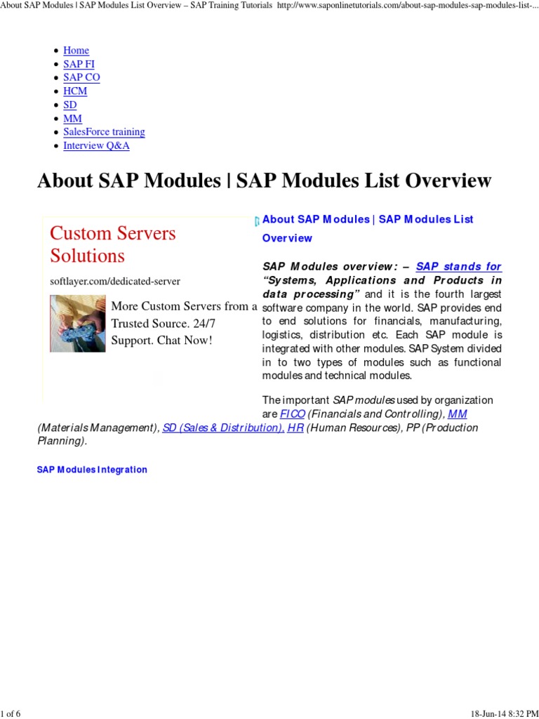 Overview of SAP Modules and Functions | PDF | Sap Se | Business