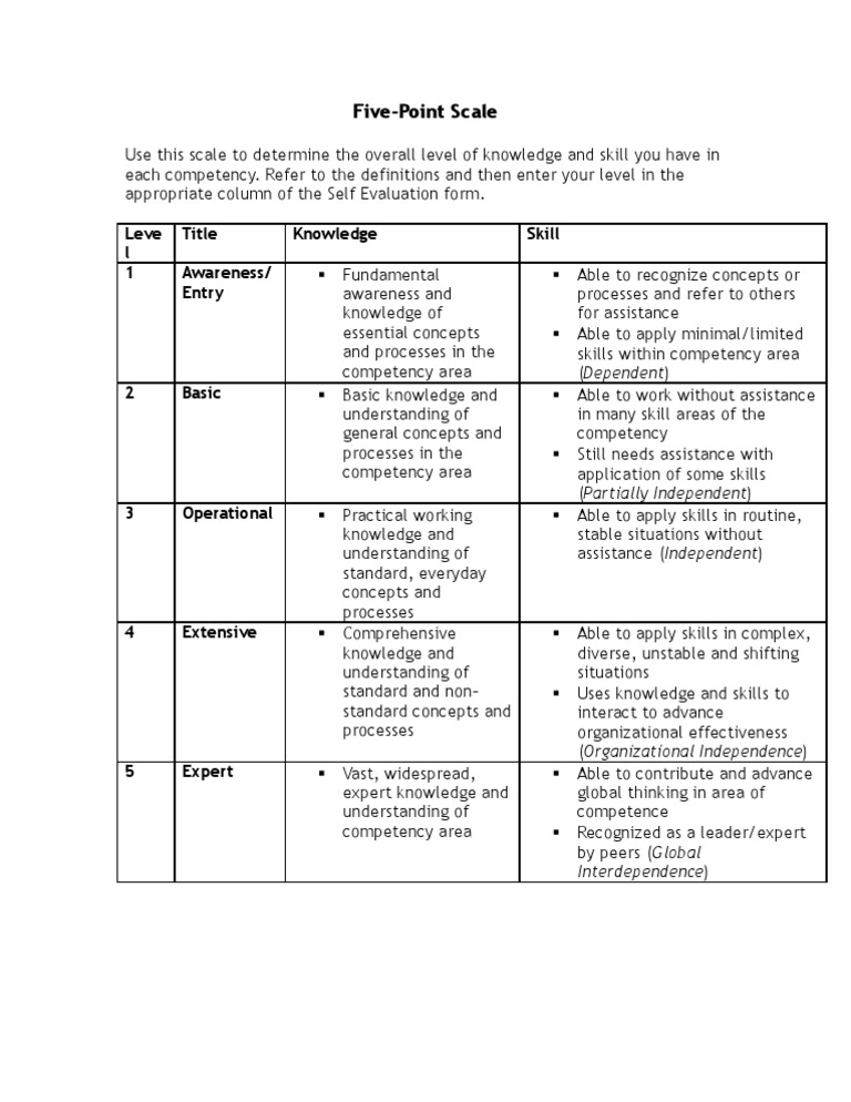 Competency Level Self-Evaluation Guide | PDF