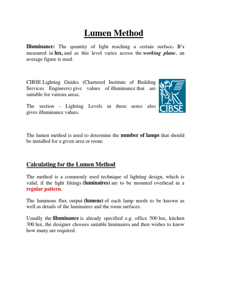 Lumen Method: Illuminance: The Quantity of Light Reaching A Certain ...