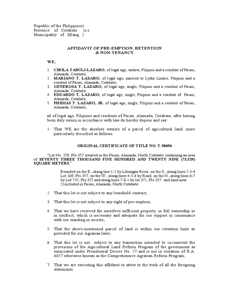 Affidavit of Pre-Emption - Dar | PDF | Common Law | Law And Economics