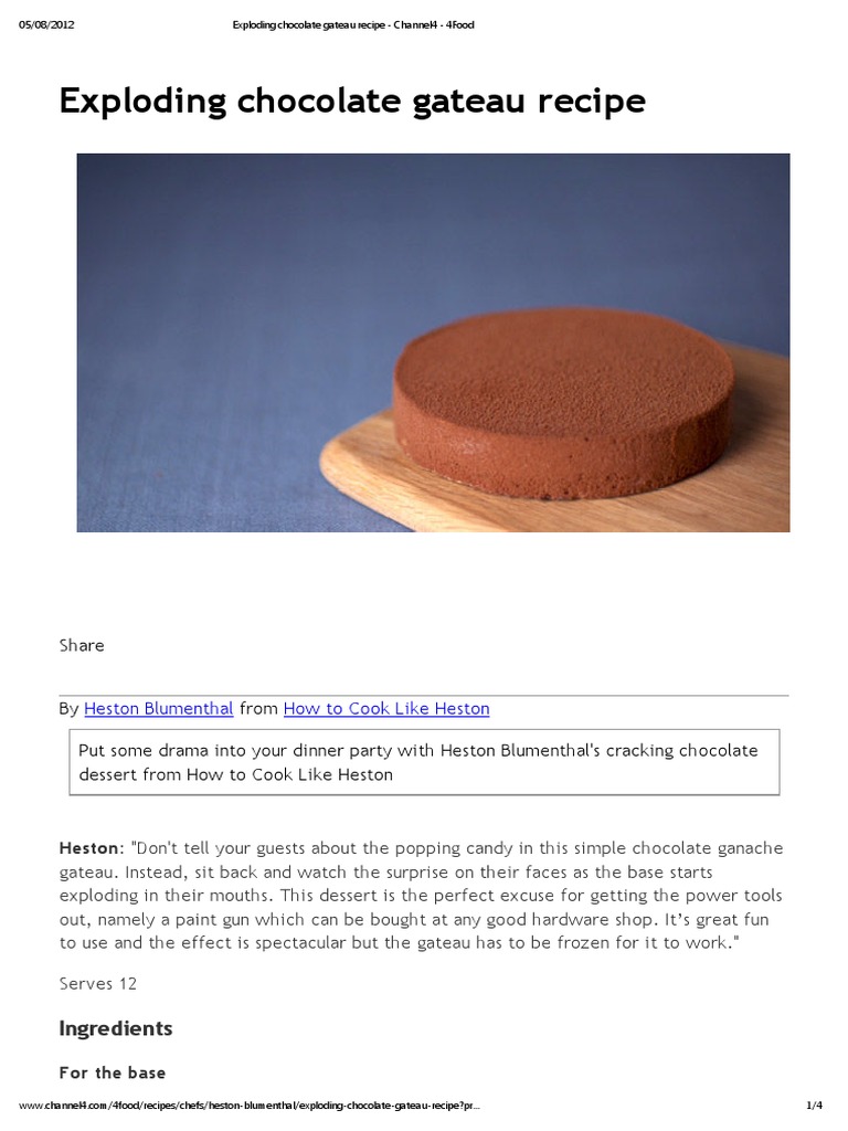Exploding Chocolate Gateau Recipe | Download Free PDF | Cakes | Desserts
