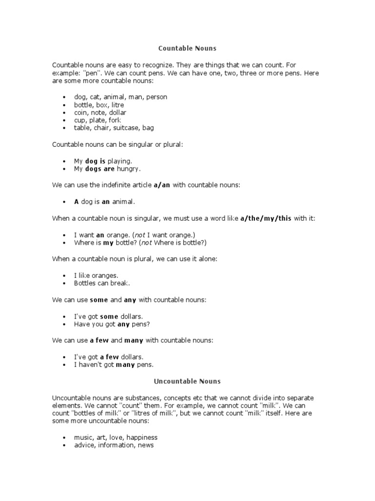 Countable Nouns: A Dog Is An Animal | PDF | Noun | Plural