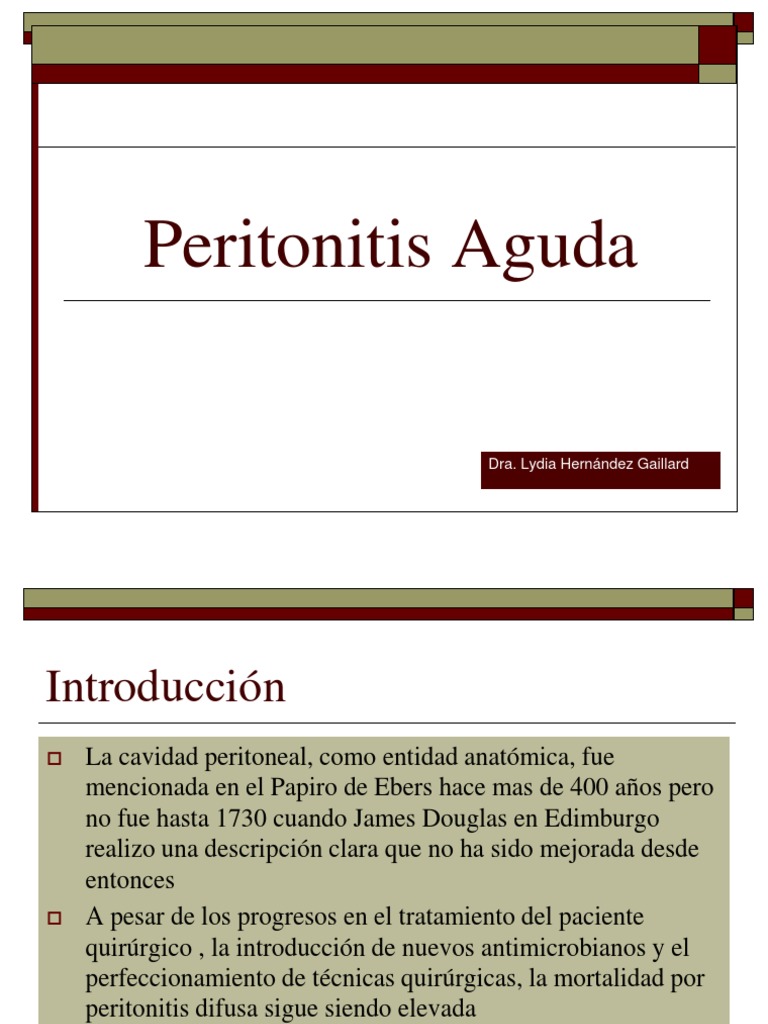 Peritonitis Aguda Dra Hernandez.ppt | Inflamación | Septicemia | Prueba ...