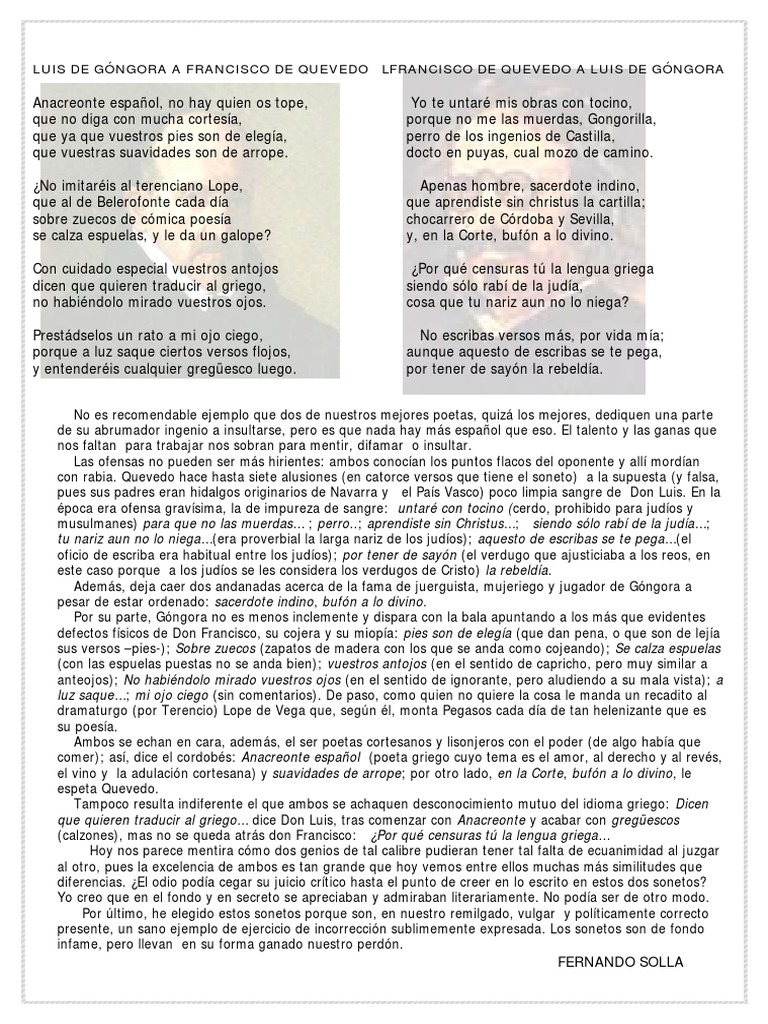 Góngora vs. Quevedo Comentario | PDF | Poesía