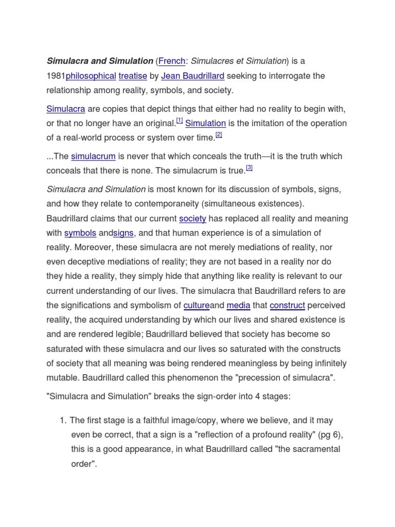 Simulacra and Simulation | PDF | Philosophical Movements | Cognitive ...