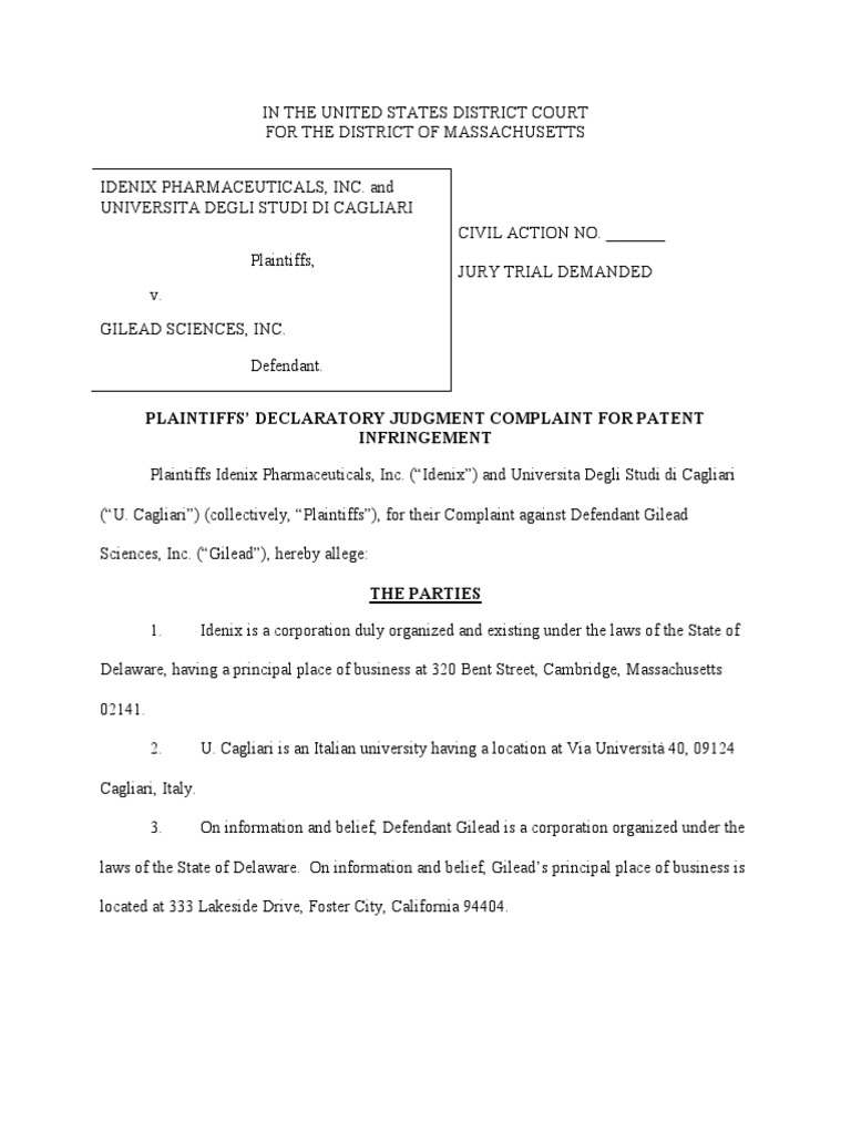 Idenix Pharmaceuticals Et. Al. v. Gilead Sciences | PDF