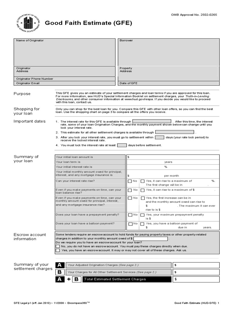 Good Faith Estimate | PDF | Title Insurance | Loans