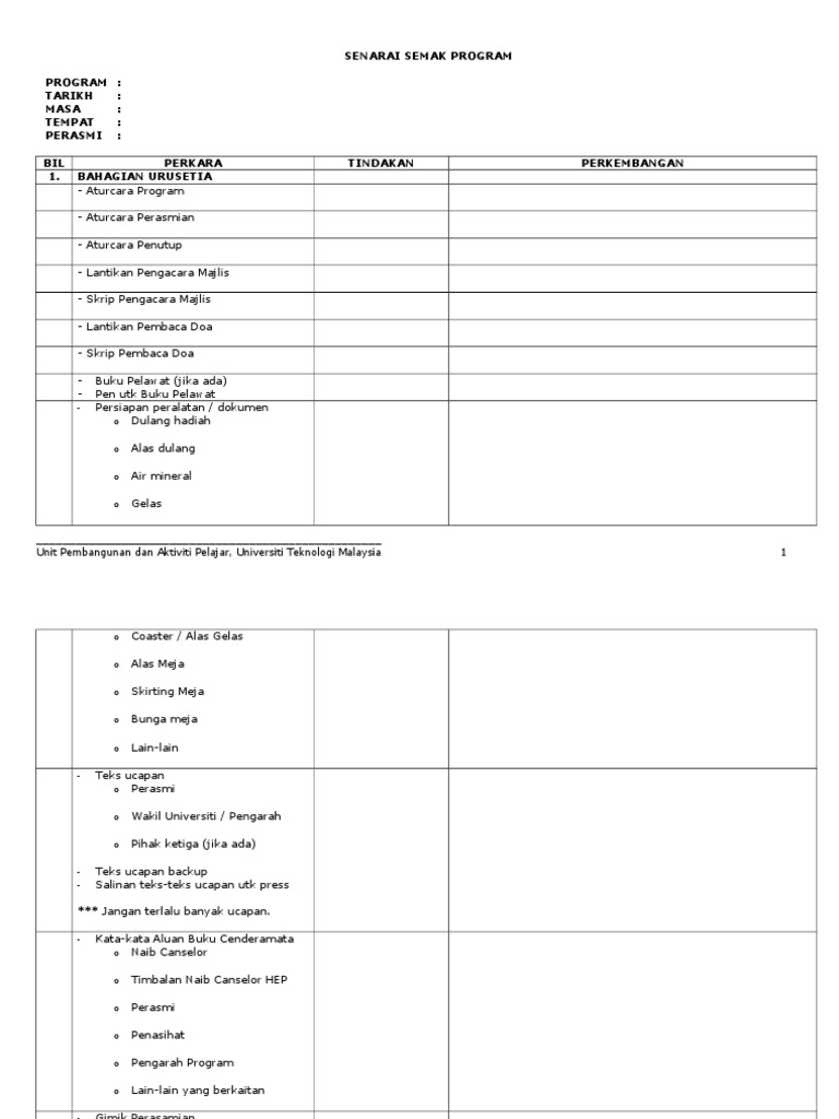 Contoh Senarai Semak Program | PDF
