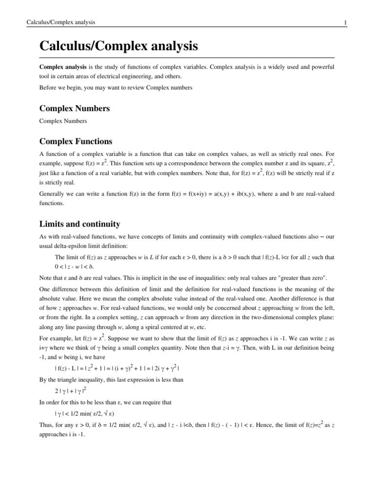 Complex Calculus Formula Sheet 3rd Sem Pdf Holomorphic Function Integral