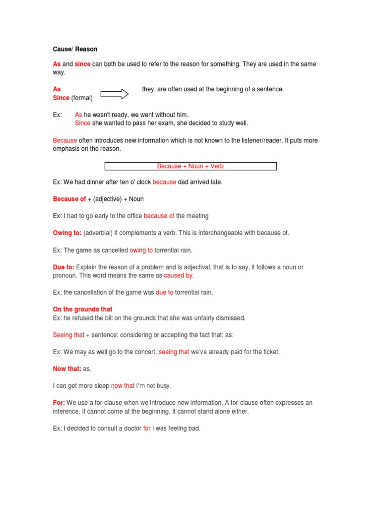 As Since: Cause/ Reason | PDF | Adjective | Semiotics