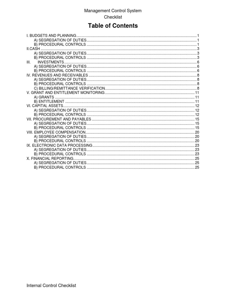 Checklist For Internal Control System | PDF | Cheque | Budget