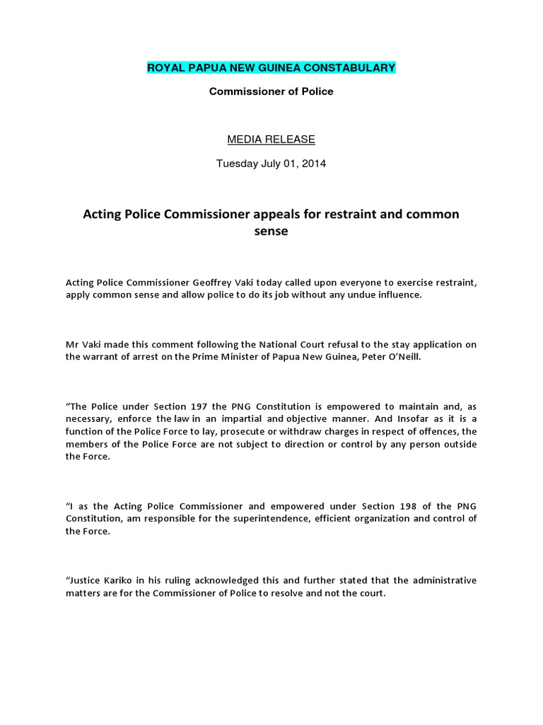 Statement from - Royal Papua New Guinea Constabulary | Papua New Guinea ...