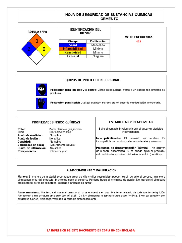 Copia de Hoja de Seguridad Cemento | PDF | Cemento | Elementos químicos