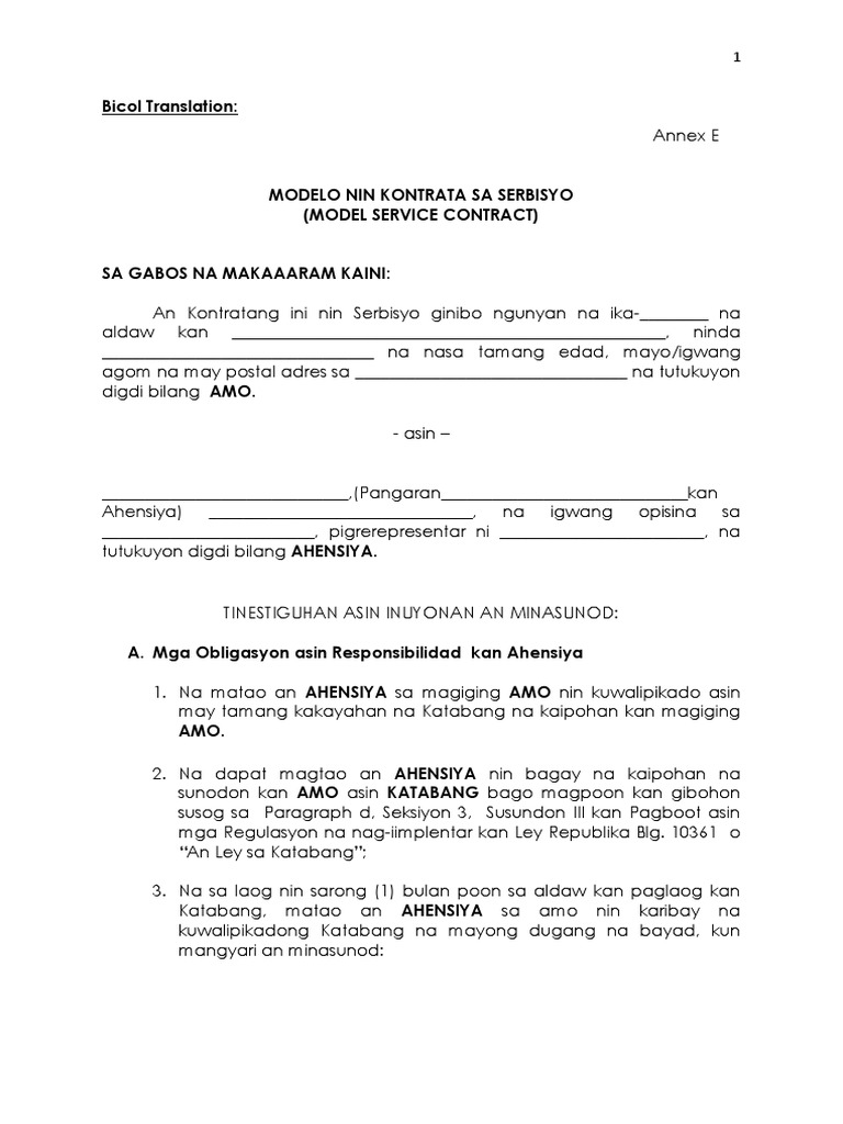 Bicol-Modelo Nin Kontrata | PDF