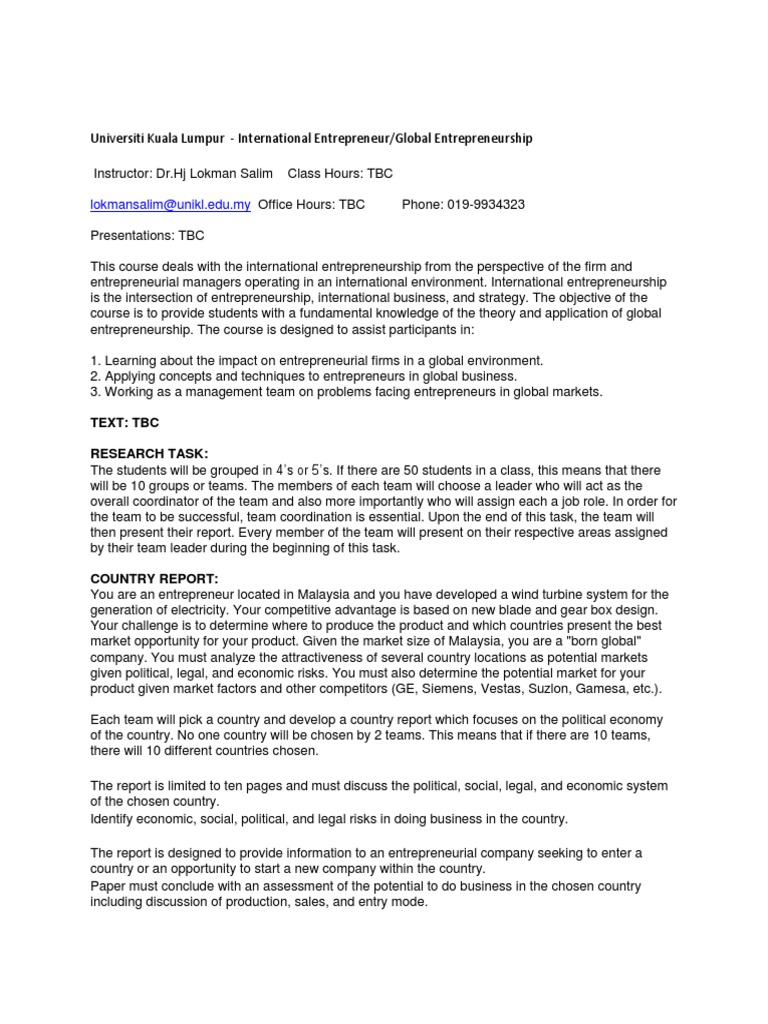 Unikl - Assignment 1 | PDF | Entrepreneurship | Economies