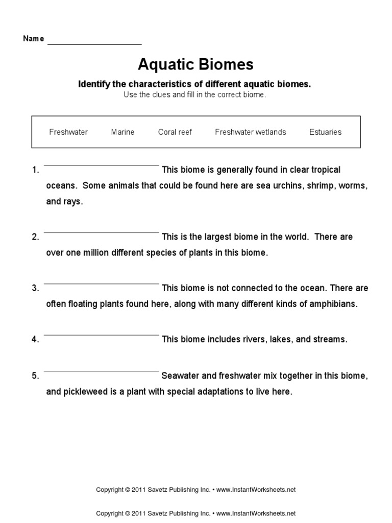 Aquatic Worksheet That Goes With Lesson Plan | PDF