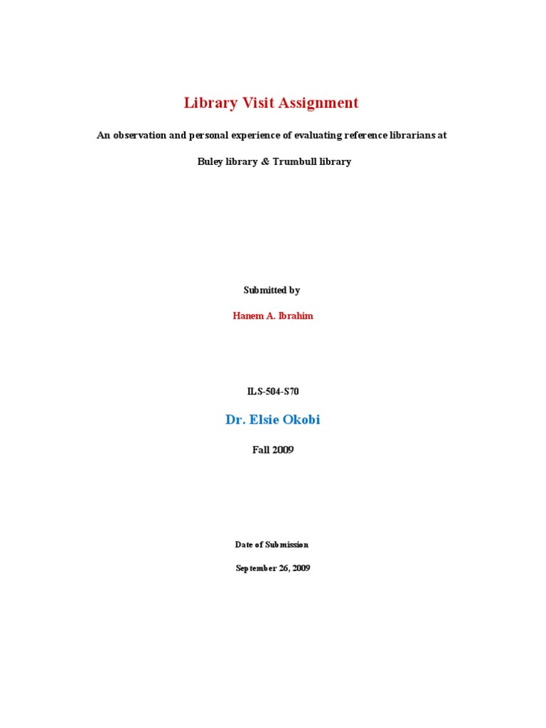 Library Visit Assignment | PDF | Librarian | Libraries